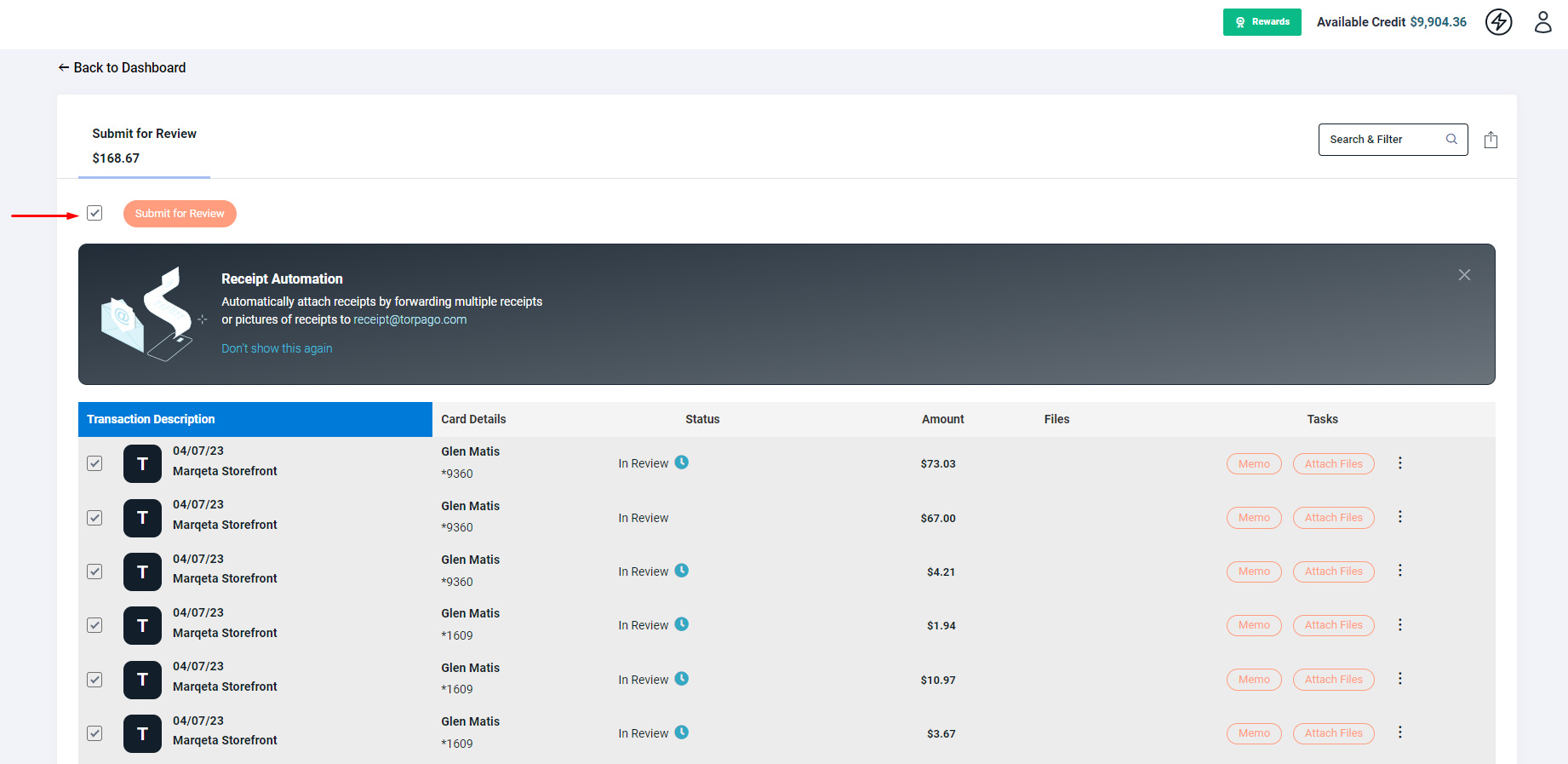 How to review and submit a transaction in the Torpago web application? – Torpago