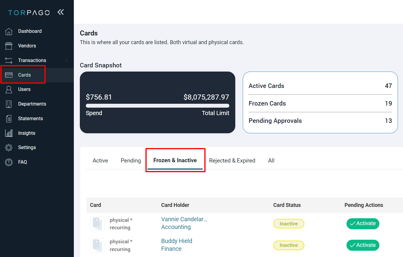 How to Reallocate Limits for Inactive Users and Cards? – Torpago